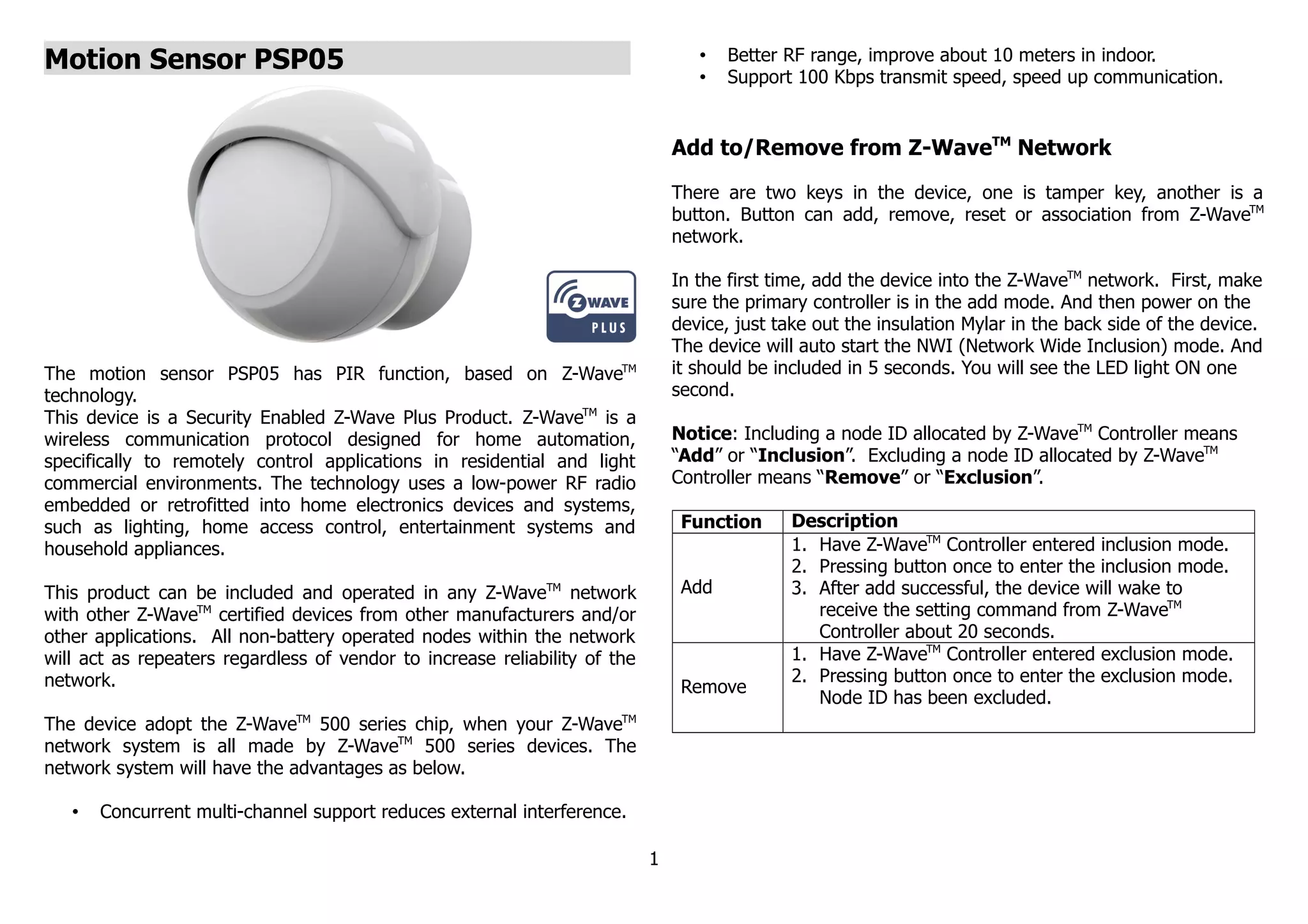 Manual Outdoor motion detector Z-Wave Plus - Philio | PPT