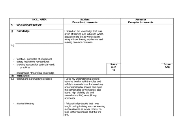 Psp3 employability assessment form (amazon warehouse) | DOCX