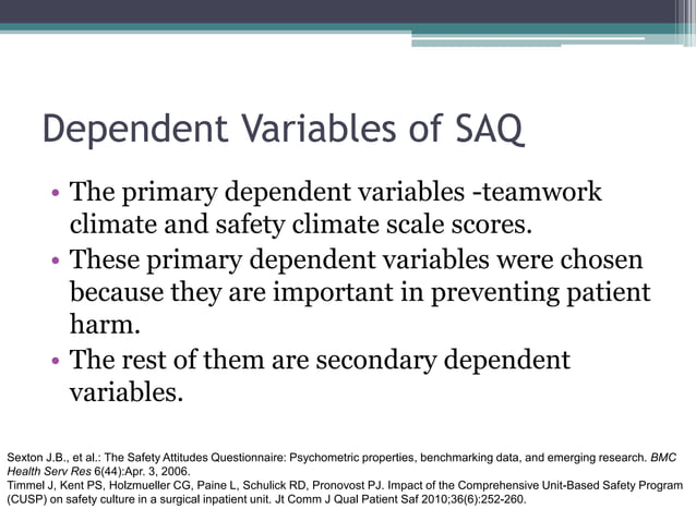 Safety Attitudes Questionnaire- a way to measure “culture of safety” | PPT