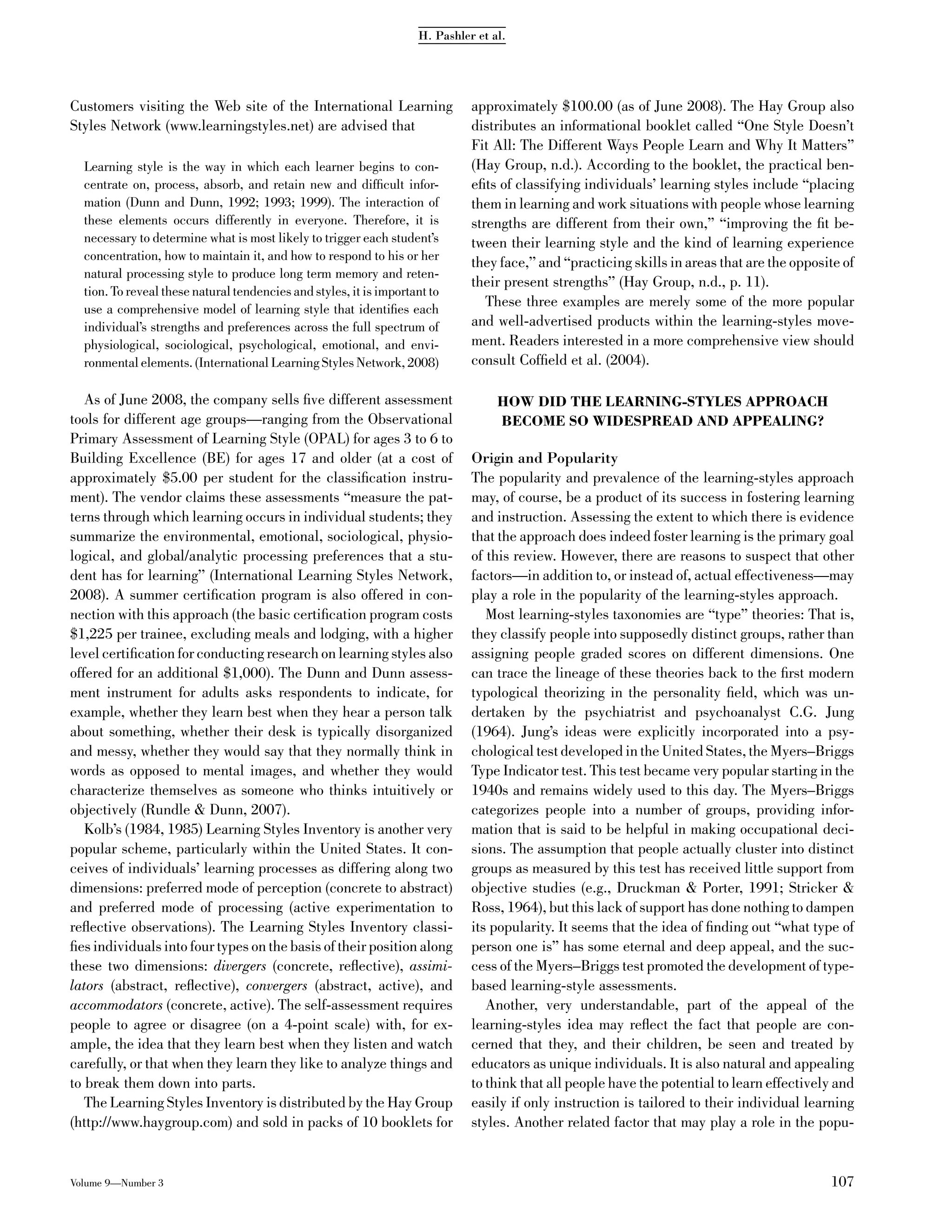 Learning Styles: Concepts and Evidence. Harold Pashler, Mark McDaniel ...