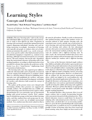 Learning Styles: Concepts and Evidence. Harold Pashler, Mark McDaniel ...