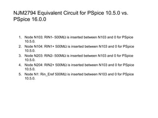 NJM2794 Equivalent Circuit for PSpice 10.5.0 vs. PSpice 16.0.0 | PPT