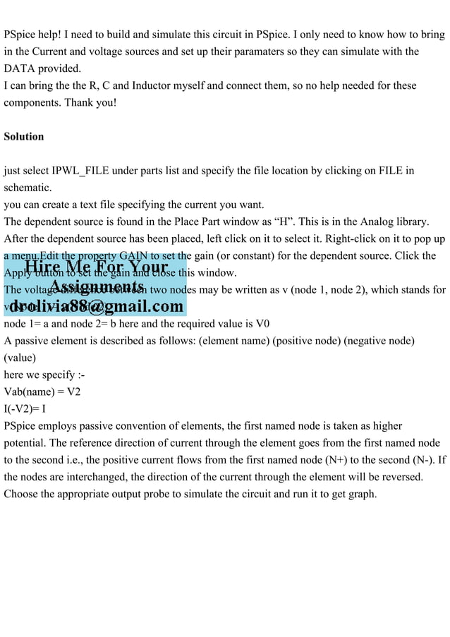 PSpice help! I need to build and simulate this circuit in PSpice. I .pdf