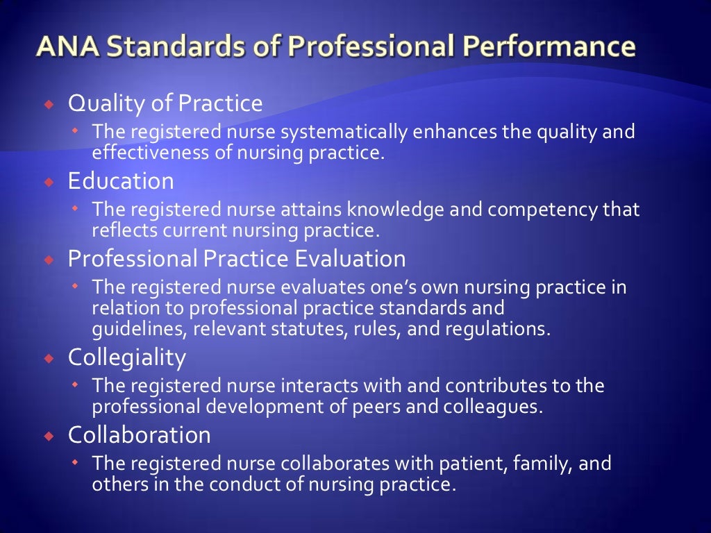 Professional Standards of Practice and Performance