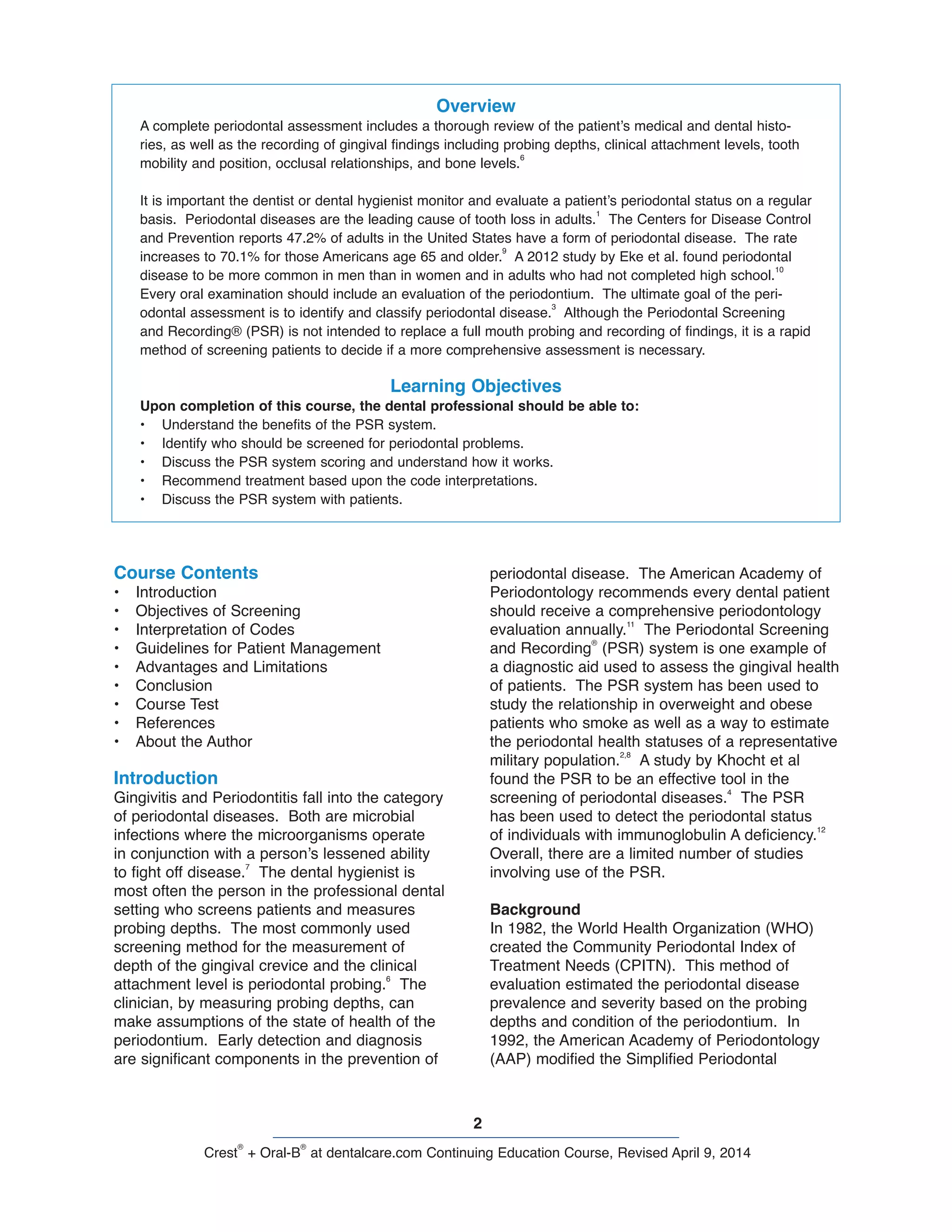 PSR para detectar el indice de tratamiento periodontal | PDF