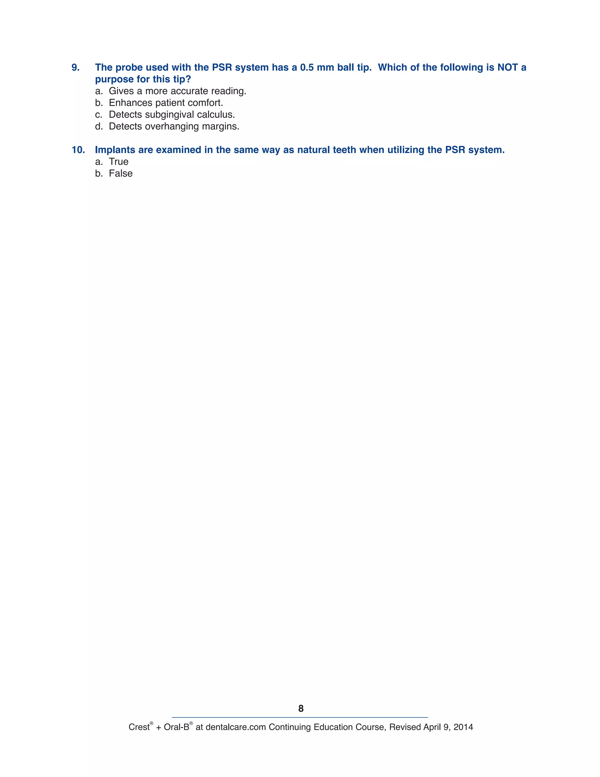 PSR para detectar el indice de tratamiento periodontal | PDF