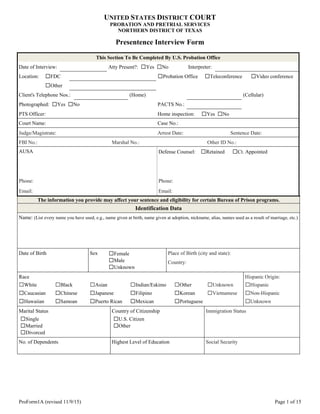 Presentence Interview Form Federal Criminal Case.pdf