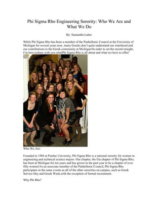 Phi Sigma Rho Engineering Sorority | DOCX | College Education | Education