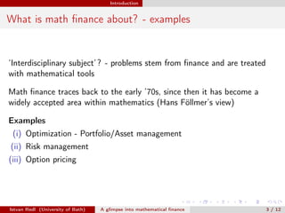 A glimpse into mathematical finance? The realm of option pricing models ...