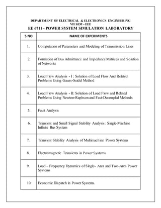 Power System Simulation Laboratory Manual | DOCX