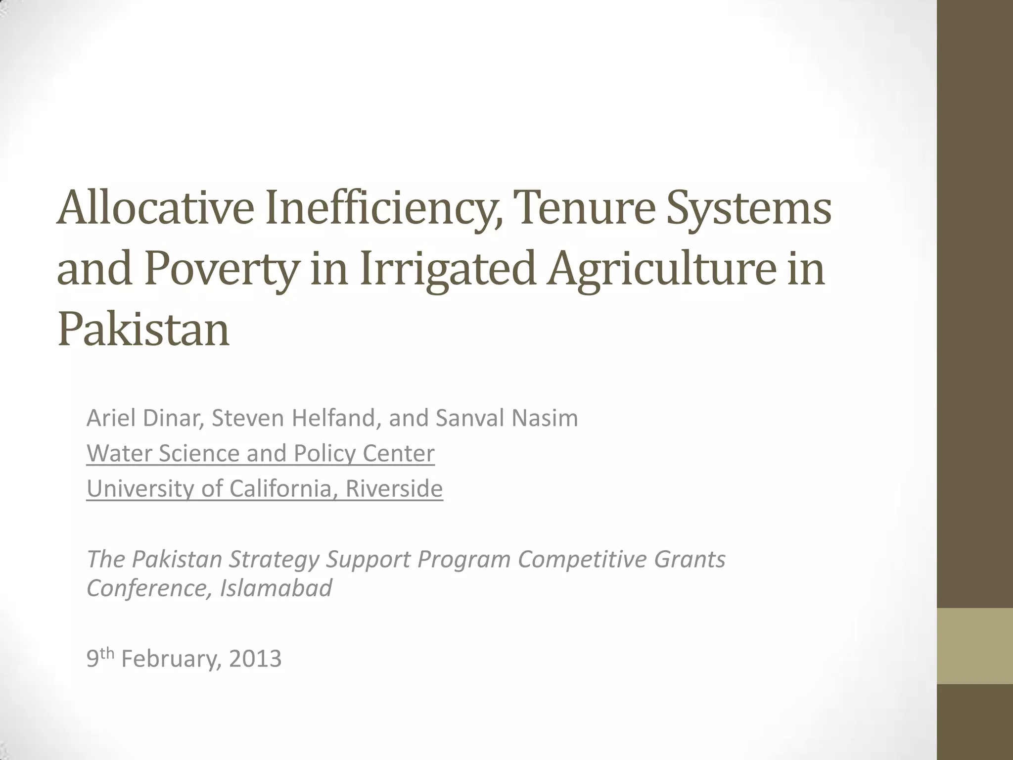 Allocative Inefficiency, Tenure Systems and Poverty in Irrigated ...