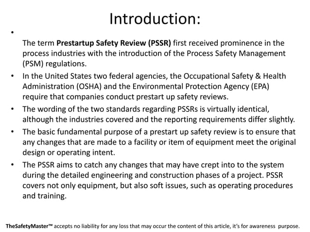 Prestartup Safety Review (PSSR) | PPTX