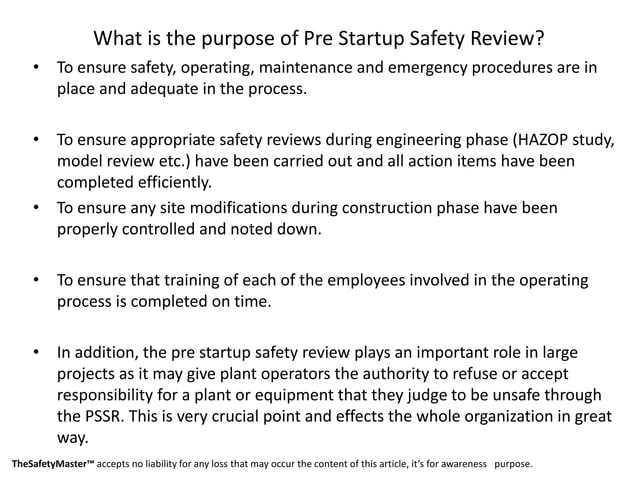 Prestartup Safety Review (PSSR) | PPTX