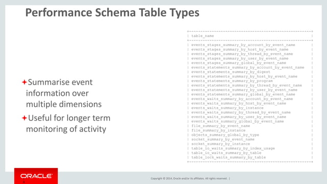 MySQL's Performance Schema, SYS Schema and Workbench Integration | PDF