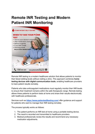 Remote INR Testing and Modern Patient INR Monitoring | PDF