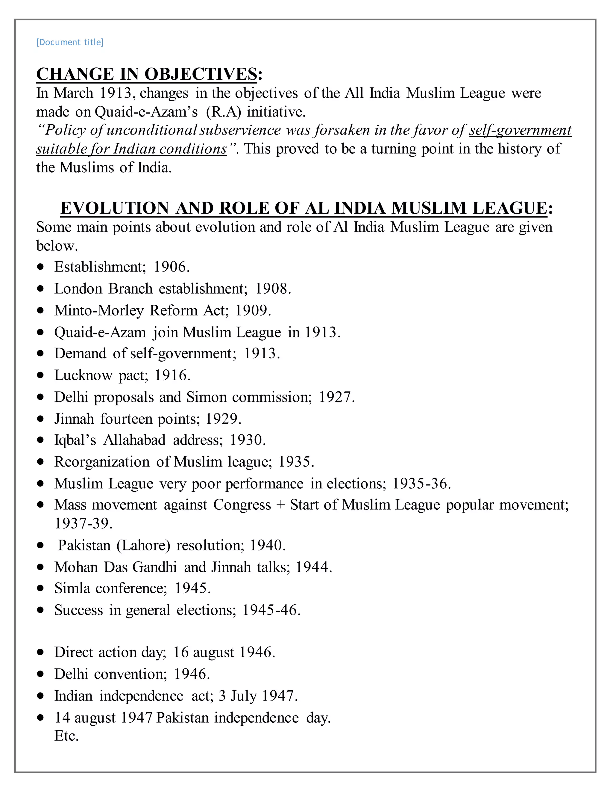 CAUSES OF CREATION OF MUSLIM LEAGUE: HISTORY AND BACKGROUND: | DOCX