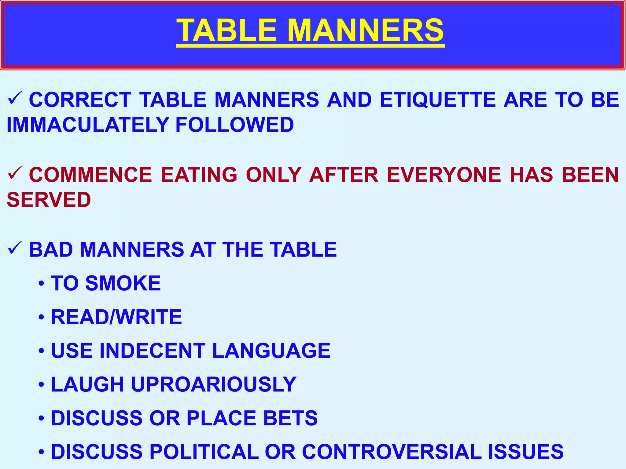 Mess etiquette and Table Manners | PPTX