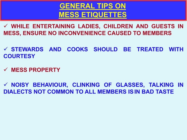 Mess etiquette and Table Manners | PPTX | Home Appliances | Home & Garden