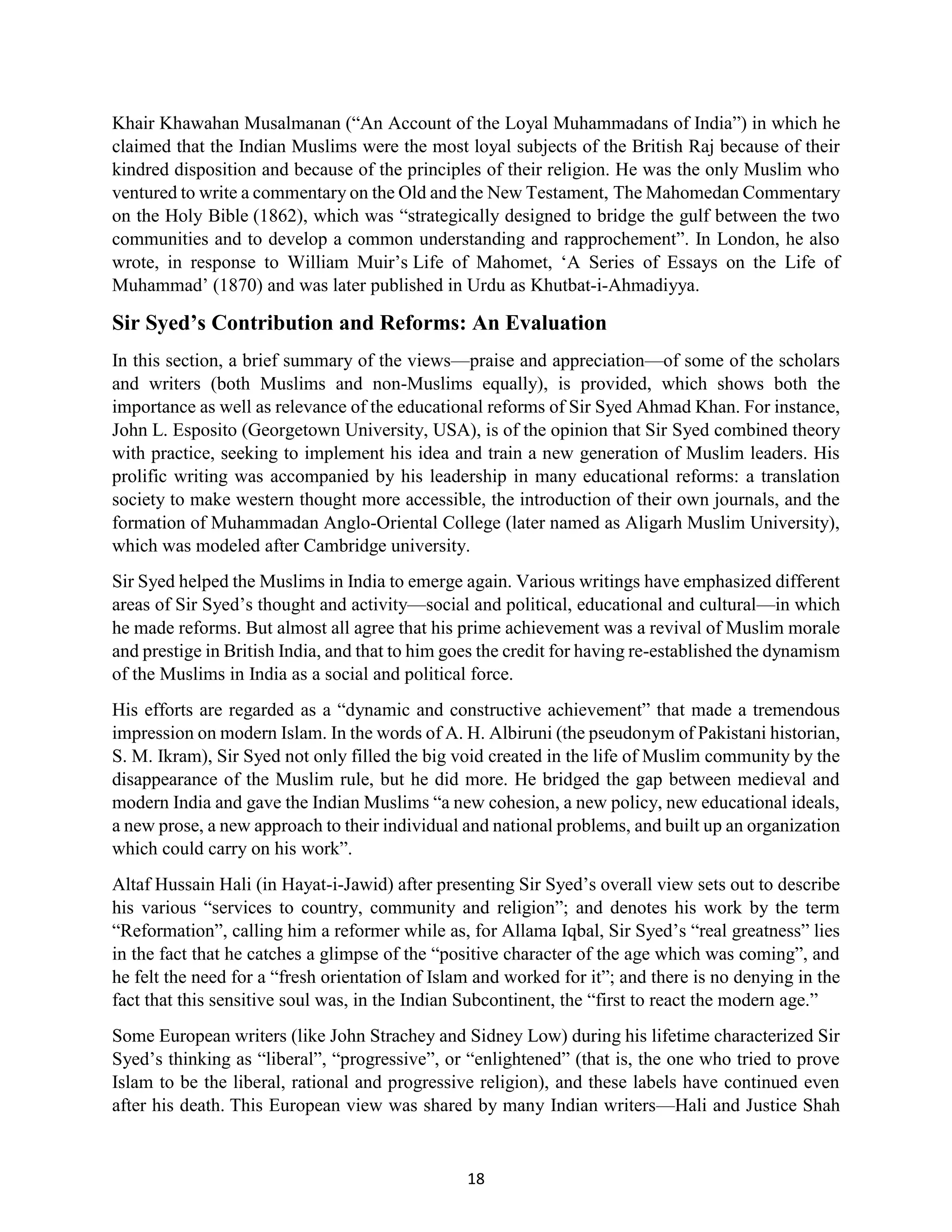 Sir Syed Ahmed Khan & Aligarh Movement | DOCX