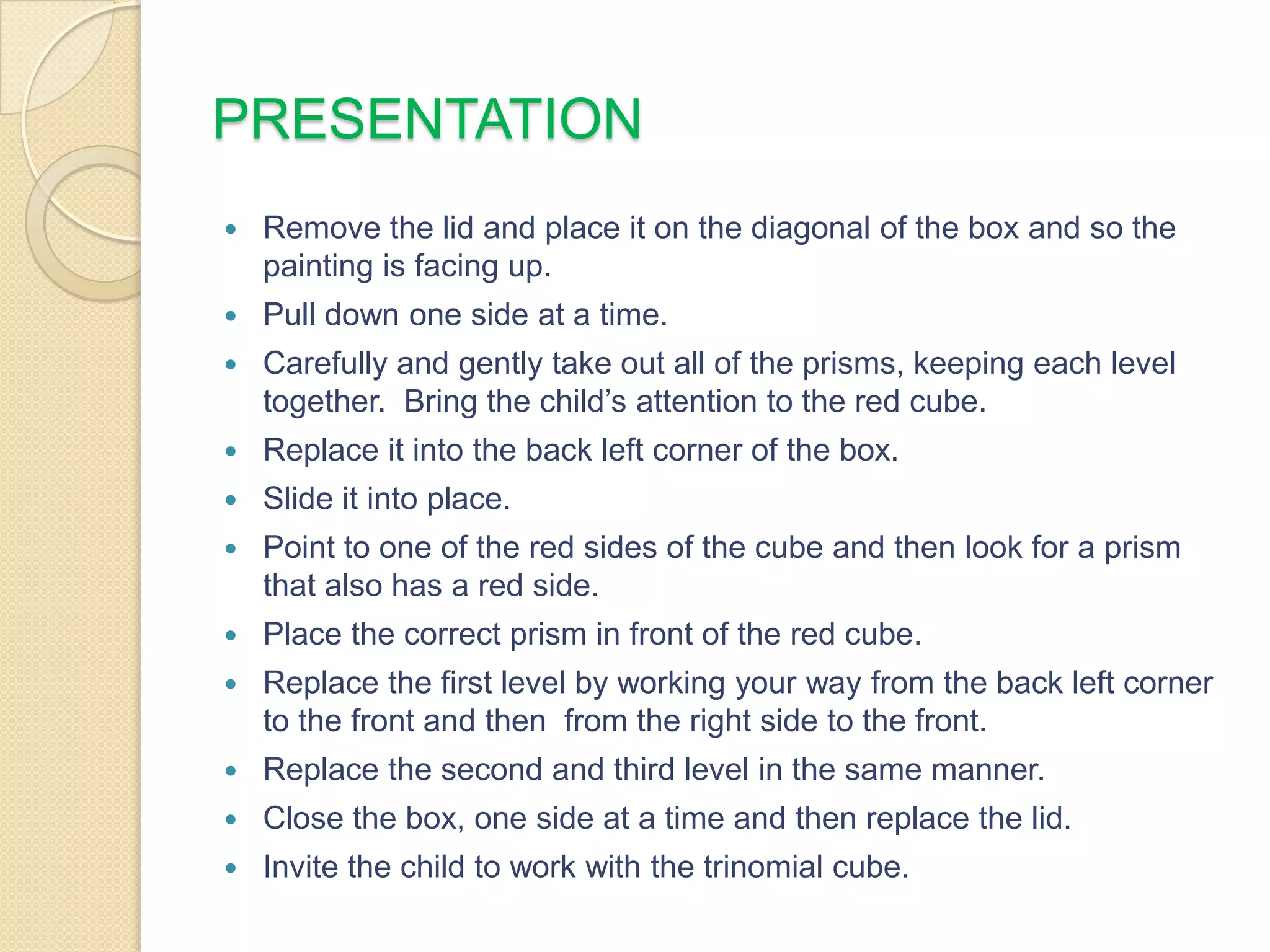 Pstti montessori method trinomial cube | PPTX