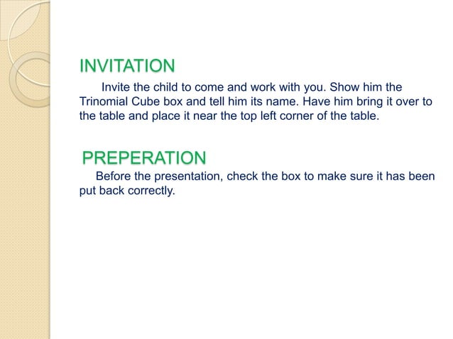 Pstti montessori method trinomial cube | PPTX | Education