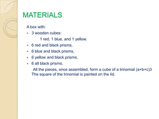 Pstti montessori method trinomial cube | PPTX