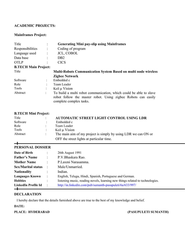 P sumanth resume mf sap | PDF