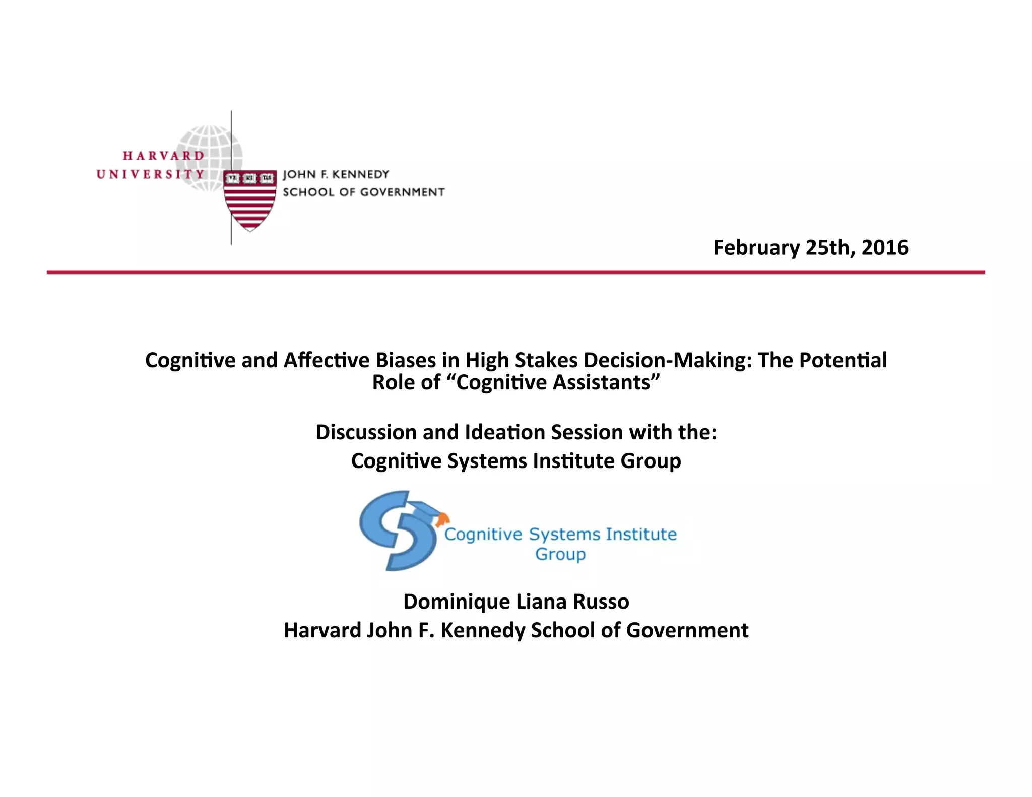 “Cognitive and Affective Biases in High Stakes Decision Making” | PDF | Science
