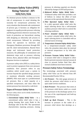 Pressure Safety Valve Sizing - API 520/521/526 | PDF