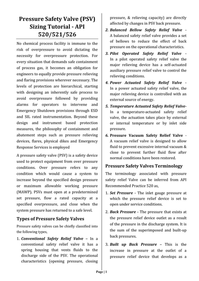 Pressure Safety Valve Sizing - API 520/521/526 | PDF