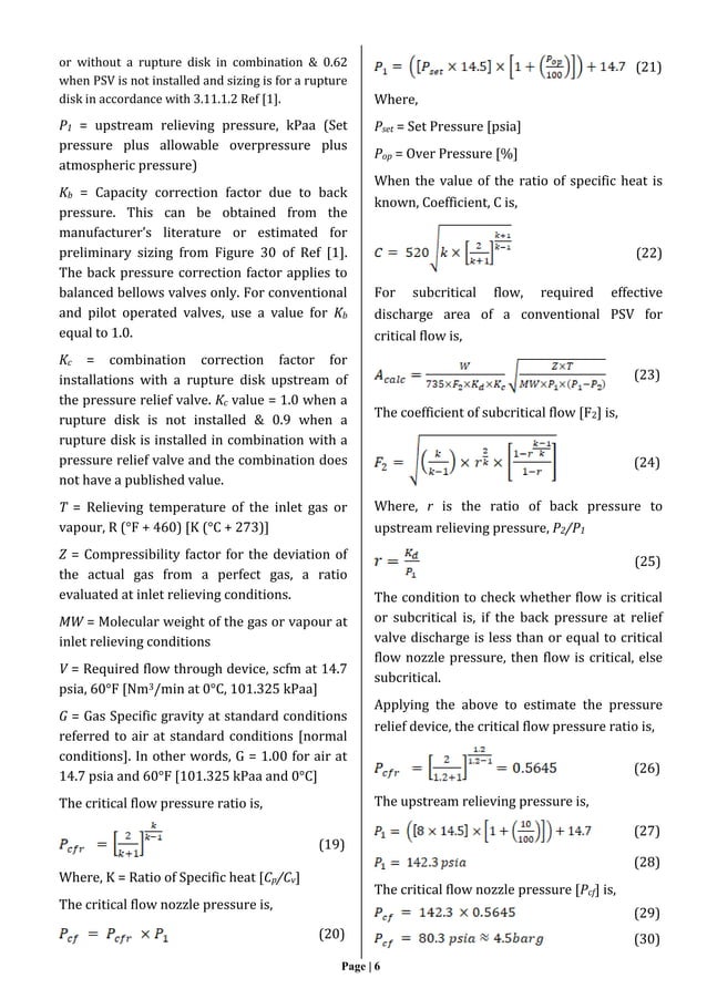 Pressure Safety Valve Sizing - API 520/521/526