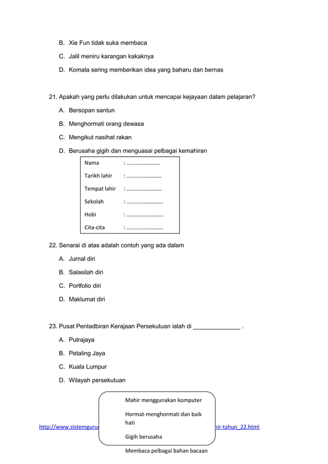 Soalan Pendidikan Seni Visual Tahun 4 | DOC