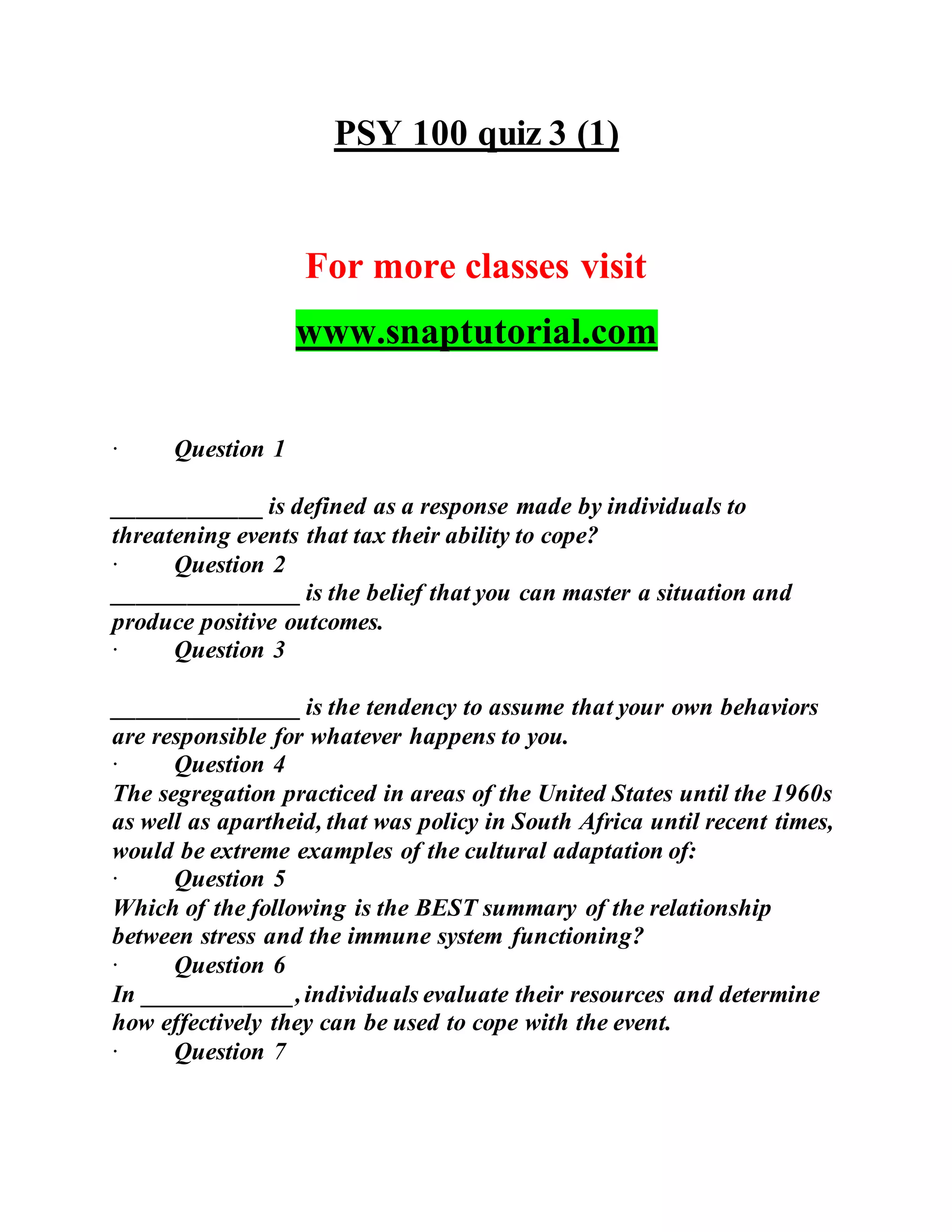 Psy 100 Success Begins / snaptutorial.com