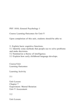 PSY 1010, General Psychology 1 Course Learning Out.docx | Parenting ...