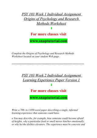 PSY 103 Enhance teaching - snaptutorial.com