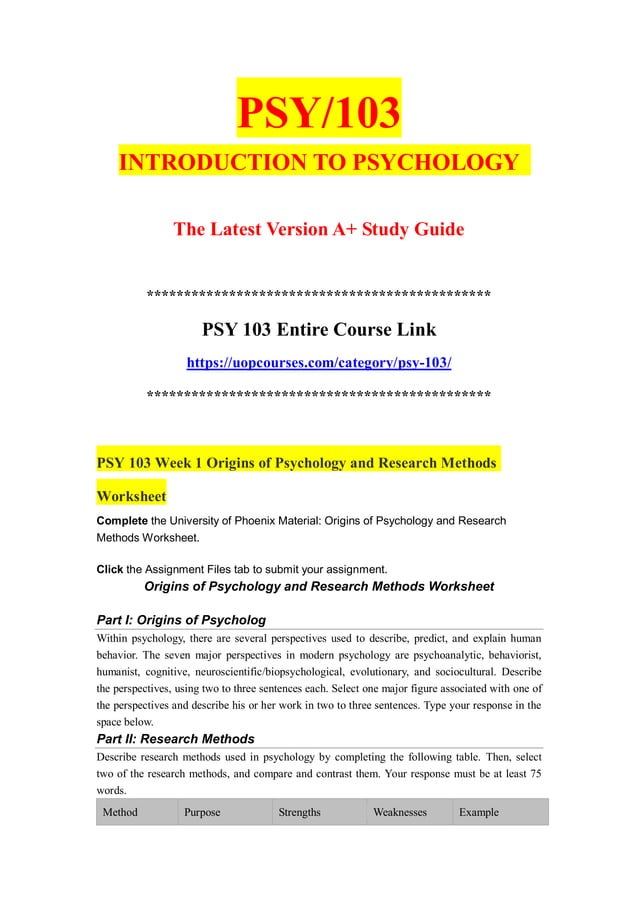 Psy 103 psy103 UOP | PDF | Mental Health | Diseases and Conditions