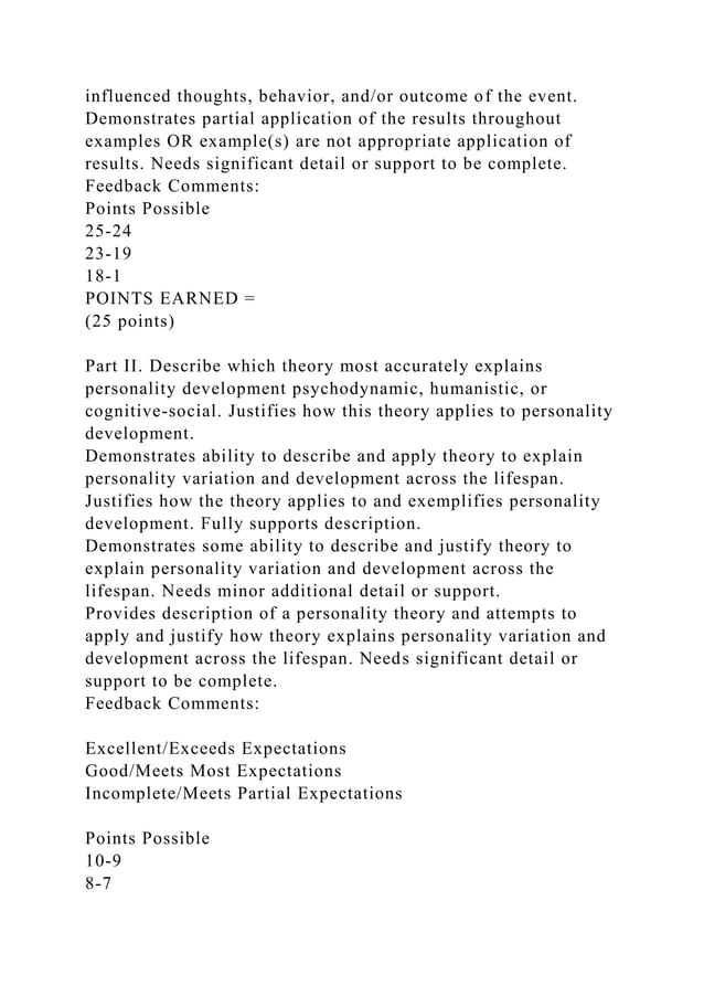 PSY111 Personality Theory Project Rubric – 100 PointsStudent Nam.docx | Educational Assessment ...