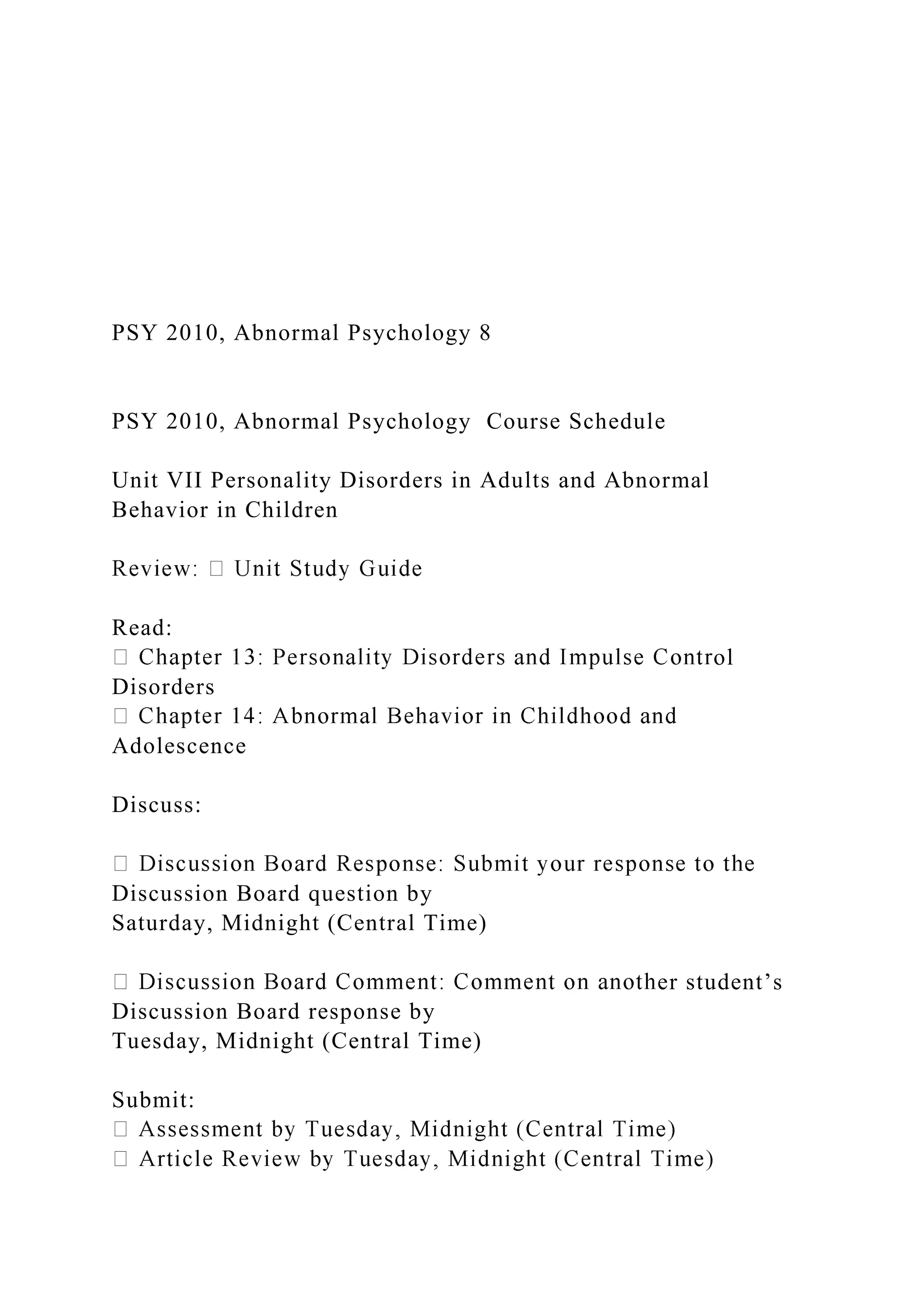 PSY 2010, Abnormal Psychology 1 Course Description .docx