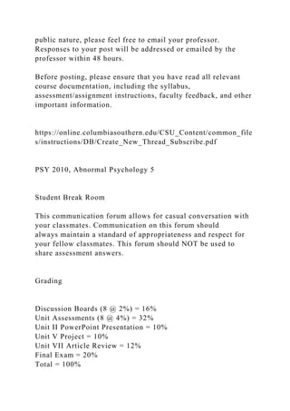 PSY 2010, Abnormal Psychology 1 Course Description .docx