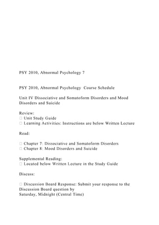 PSY 2010, Abnormal Psychology 1 Course Description .docx