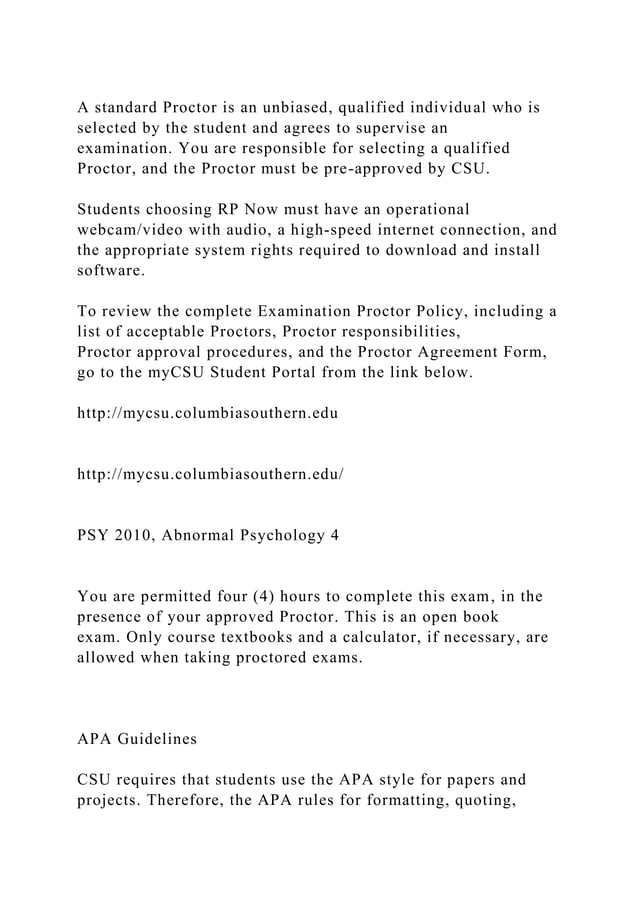 PSY 2010, Abnormal Psychology 1 Course Description .docx