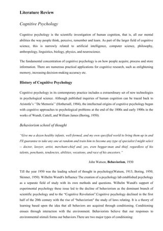 Cognitive Psychology, memory and forgetting | DOCX