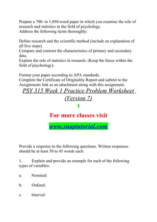 PSY 315 Exceptional Education - snaptutorial.com