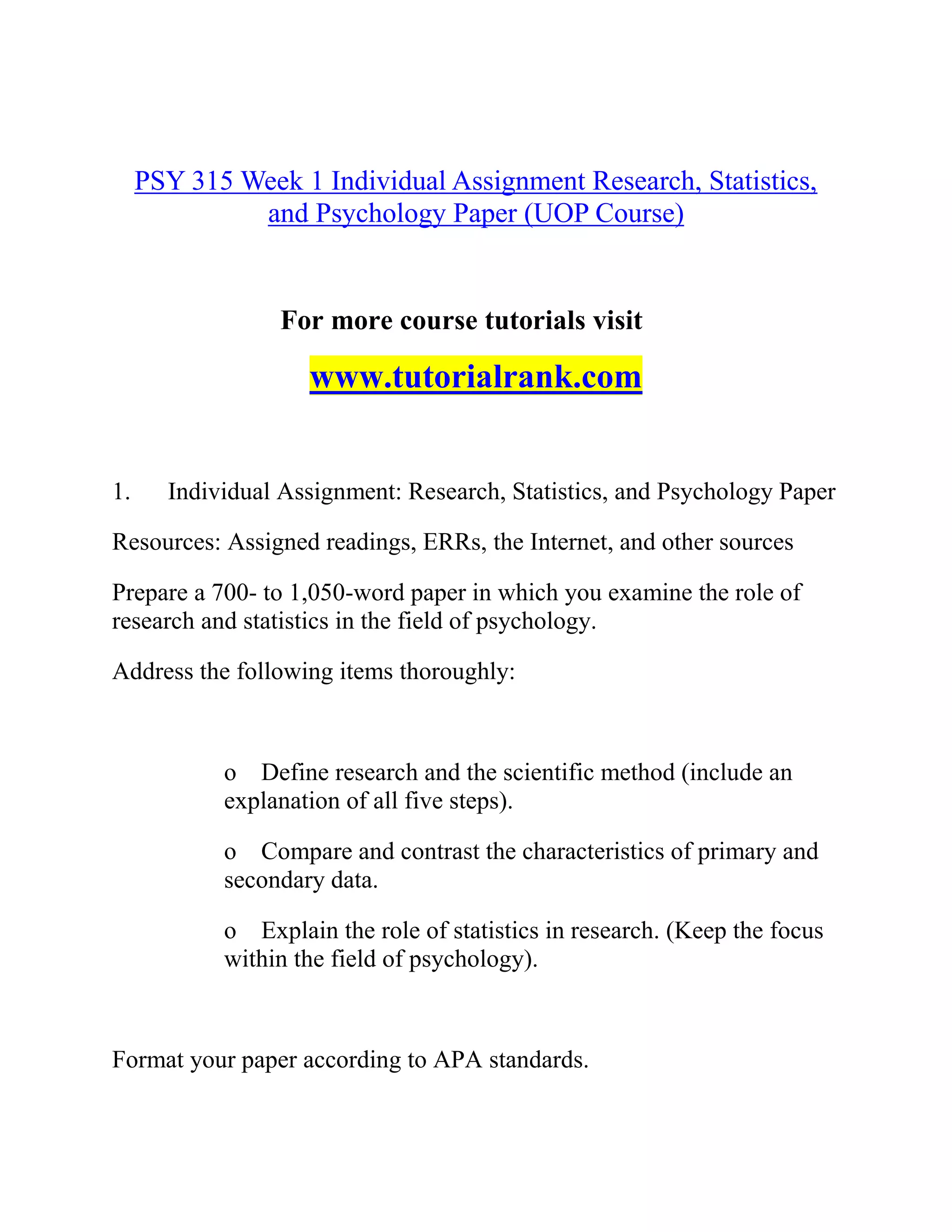 PSY 315 Effective Communication - tutorialrank.com