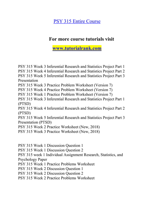 PSY 315 Effective Communication - tutorialrank.com