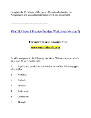 PSY 315 Effective Communication - tutorialrank.com