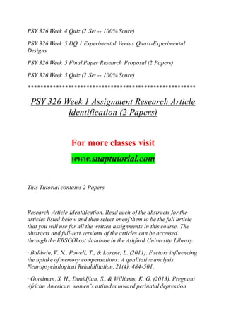 Psy 326 Education Redefined-snaptutorial.com