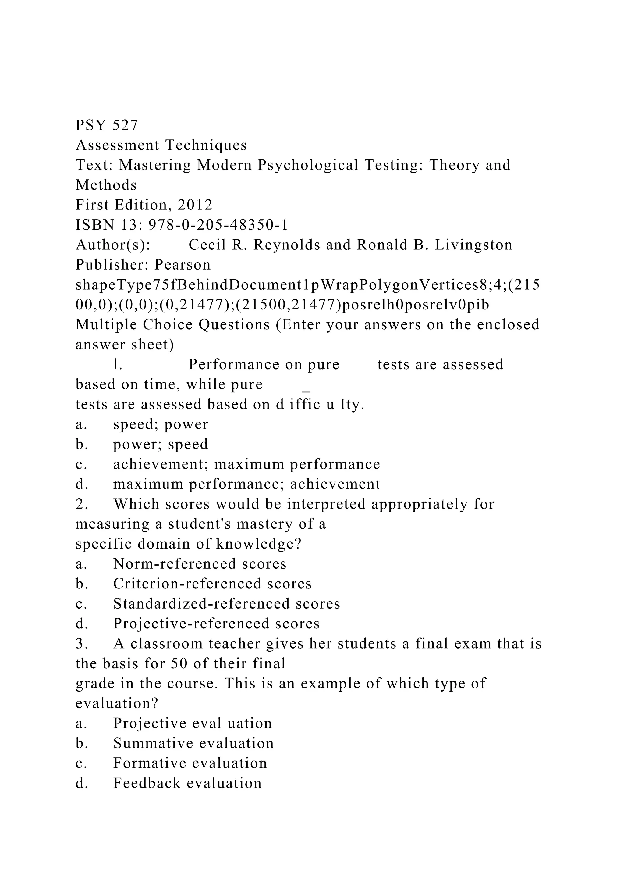 PSY 527 Assessment Techniques Text Mastering Modern Psycholog.docx