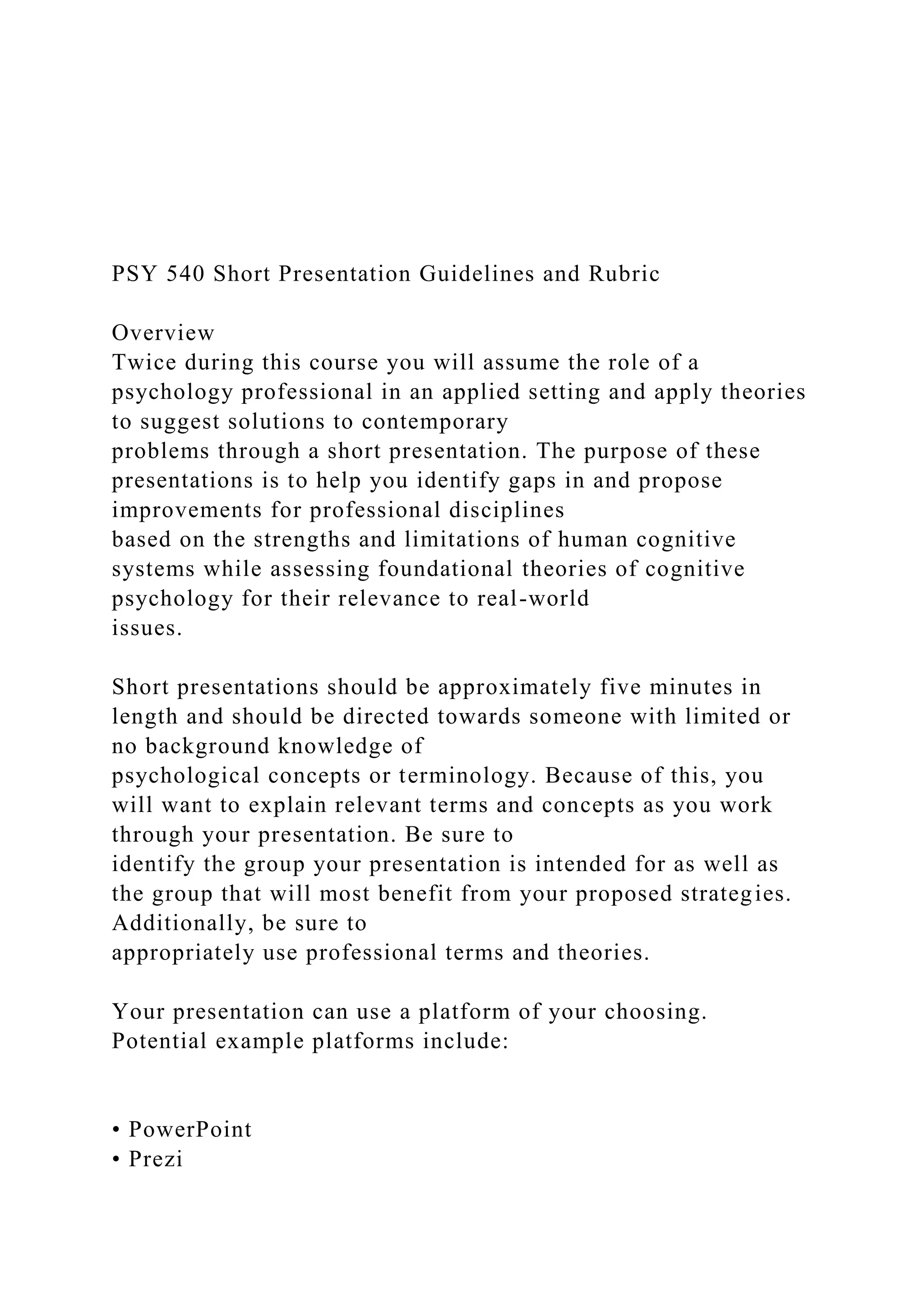 PSY 540 Short Presentation Guidelines and Rubric Overvi.docx