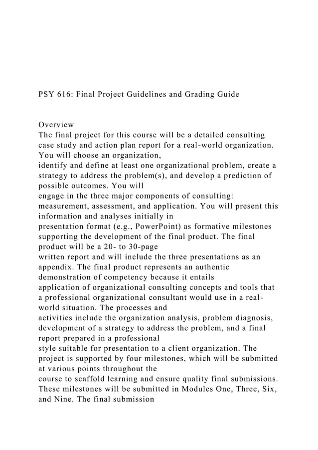 PSY 616 Final Project Guidelines and Grading Guide O.docx | Resume Writing and Advice | Job Search
